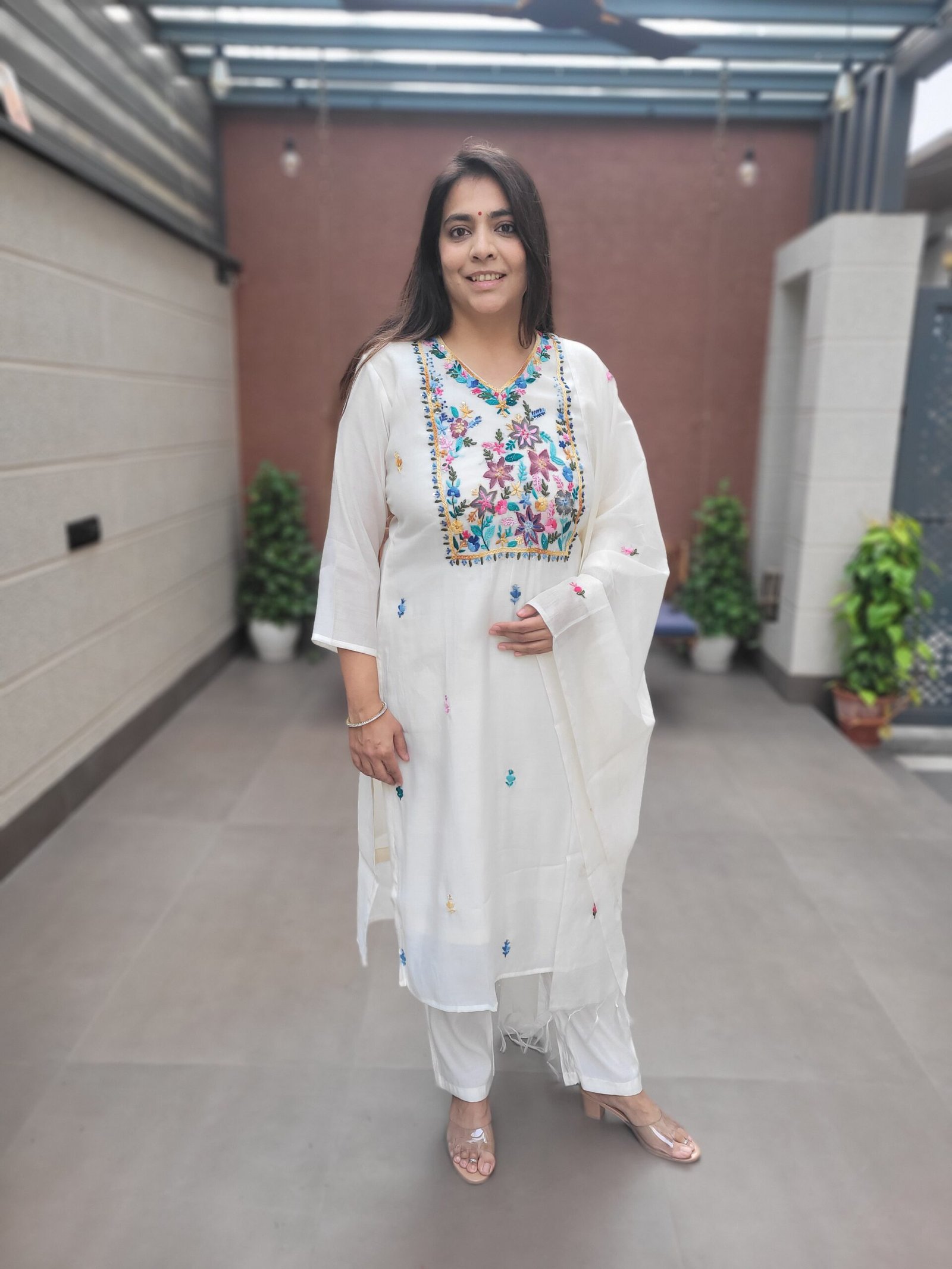 Mul Chanderi Stylish Suit Set with Full Handwork Embroidered Dupatta - SCPK Online